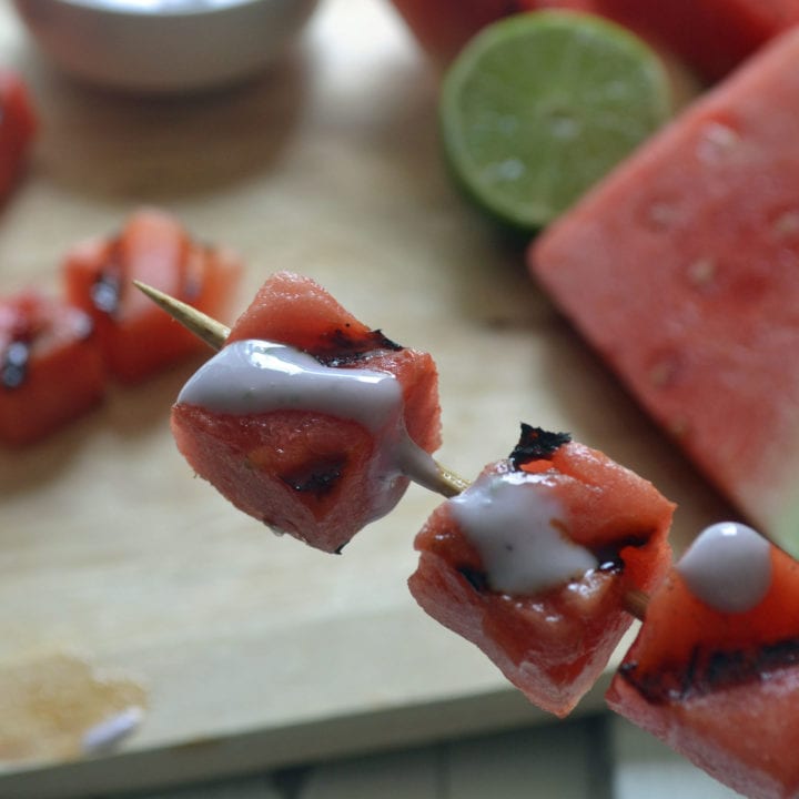 Grilled Watermelon Kebabs with Blueberry-Lime Yogurt Sauce - Sarcastic ...