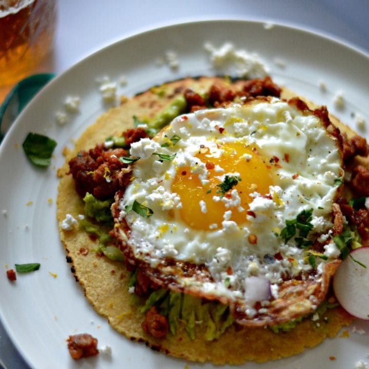 Chorizo and Smashed Avocado Breakfast Tostadas - Sarcastic Cooking