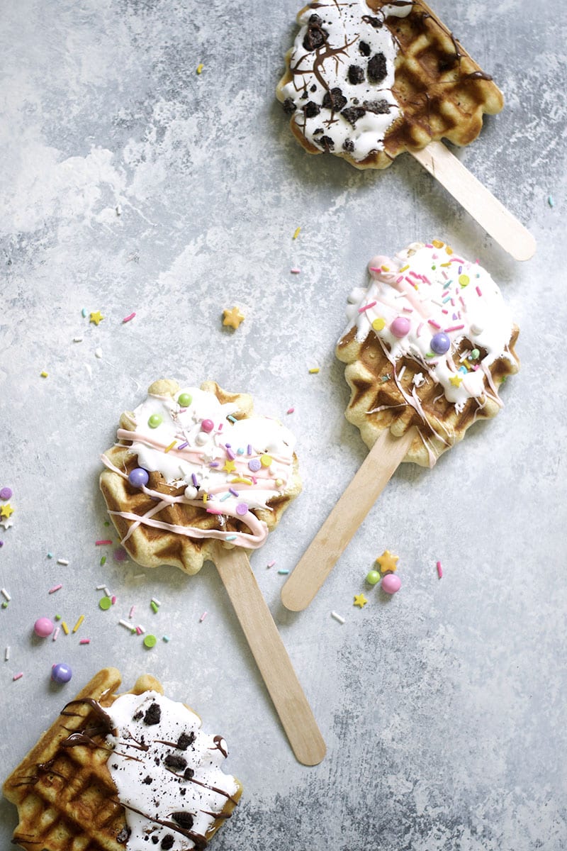 Unicorn and Oreo S’mores Waffle Pops - Sarcastic Cooking