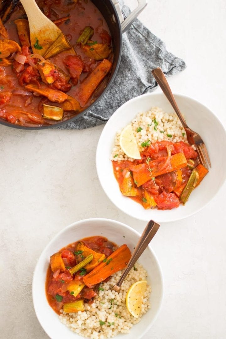 Roasted Vegetable Stew with Lemon Herb Couscous - Sarcastic Cooking