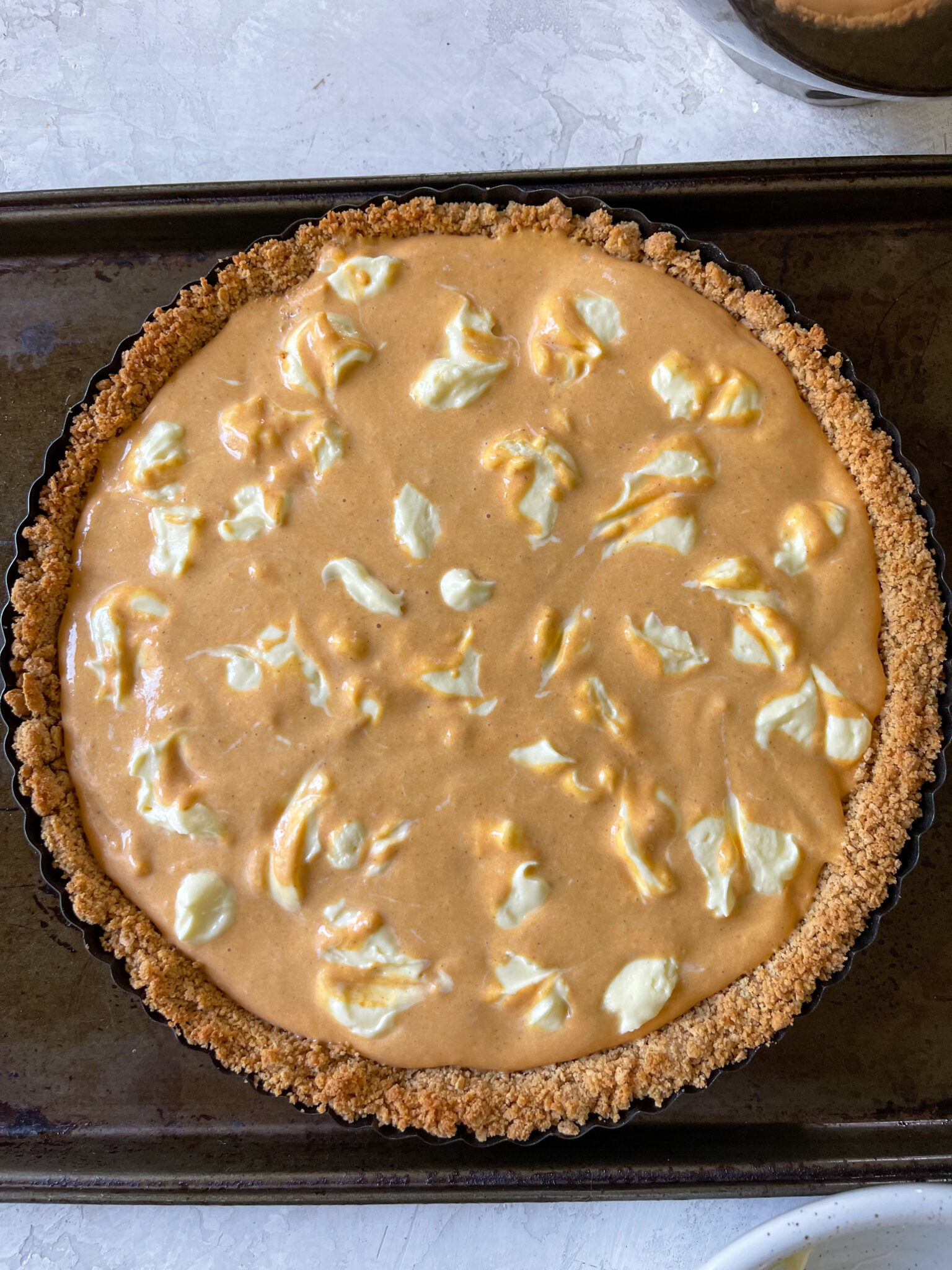 Marbled Pumpkin Cheesecake Tart - Sarcastic Cooking