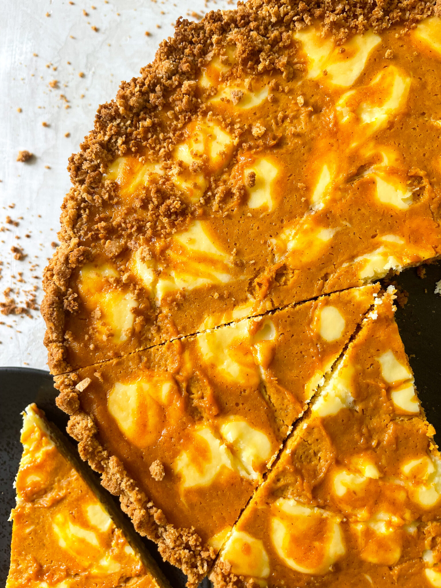 Marbled Pumpkin Cheesecake Tart - Sarcastic Cooking